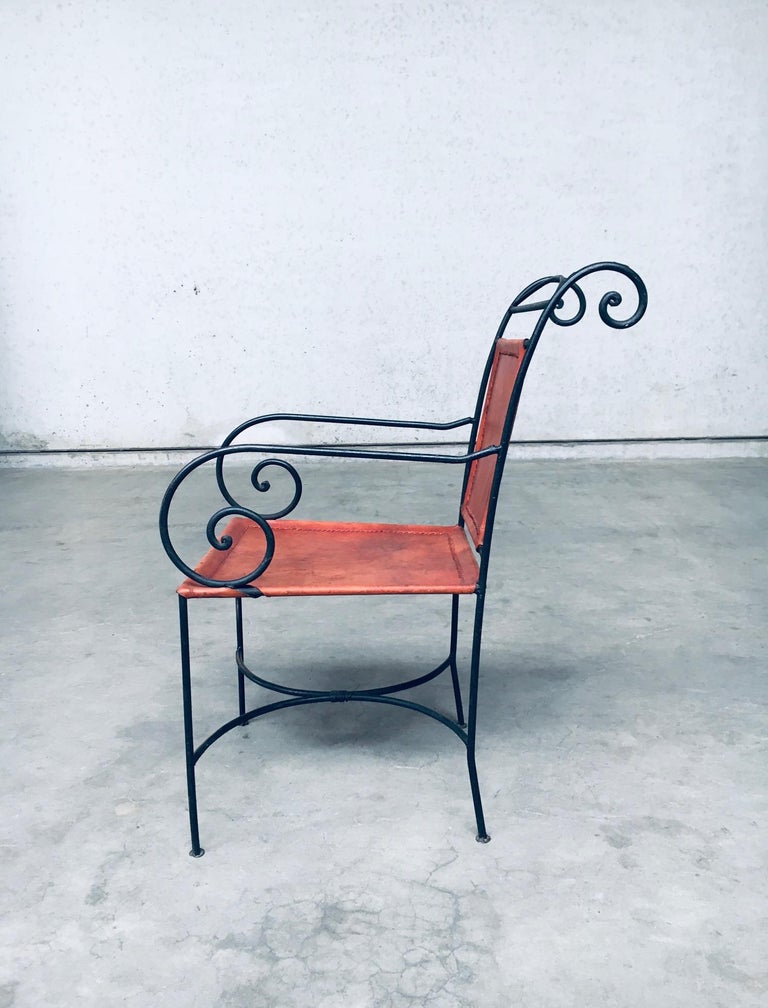 Wrought Iron and Cognac Leather Swirl Dining Chair Set, Spain, 1960's ...