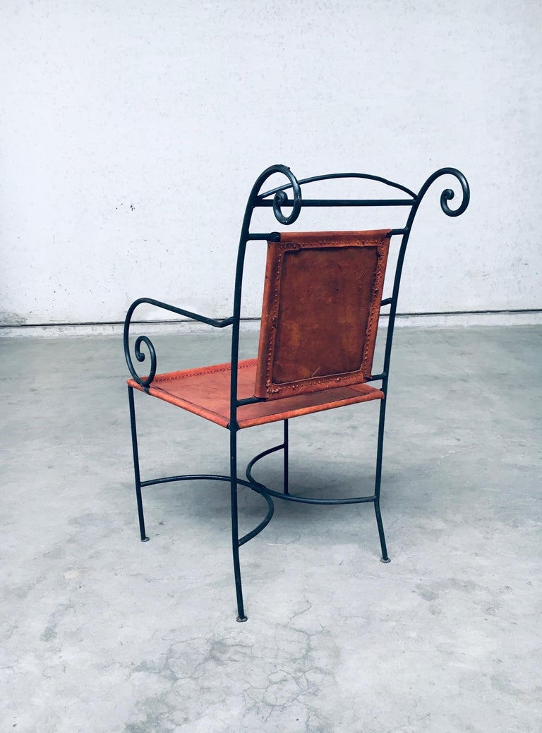 Wrought Iron and Cognac Leather Swirl Dining Chair Set, Spain, 1960's ...