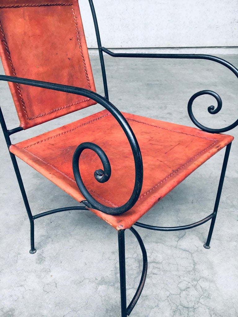 Wrought Iron and Cognac Leather Swirl Dining Chair Set, Spain, 1960's ...