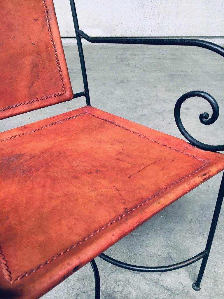 Wrought Iron and Cognac Leather Swirl Dining Chair Set, Spain, 1960's ...