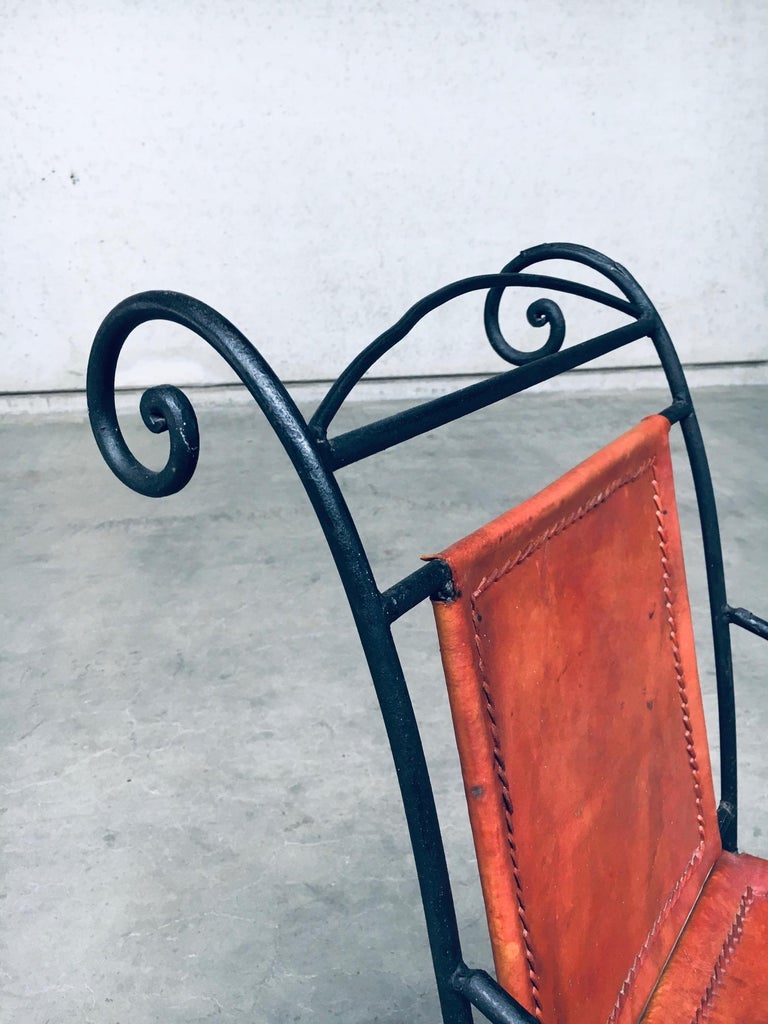Wrought Iron and Cognac Leather Swirl Dining Chair Set, Spain, 1960's ...