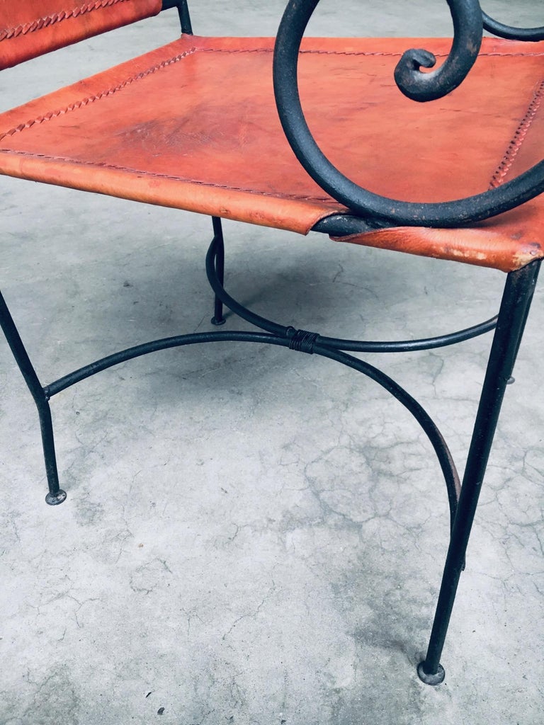 Wrought Iron and Cognac Leather Swirl Dining Chair Set, Spain, 1960's ...