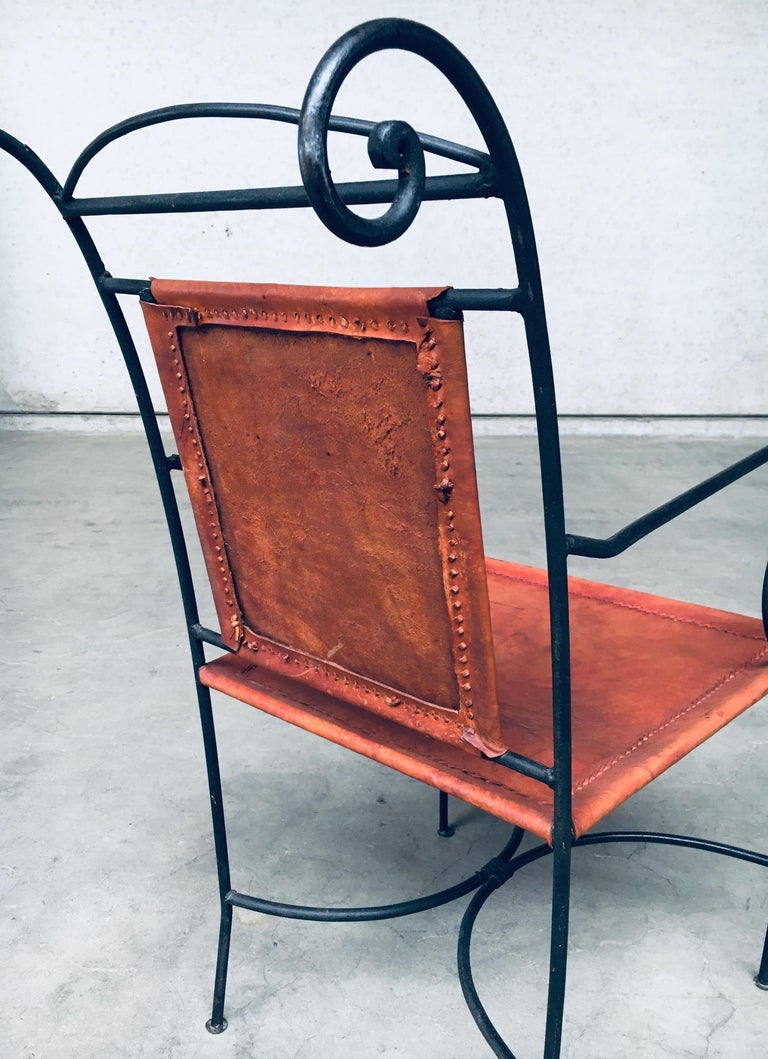 Wrought Iron and Cognac Leather Swirl Dining Chair Set, Spain, 1960's ...