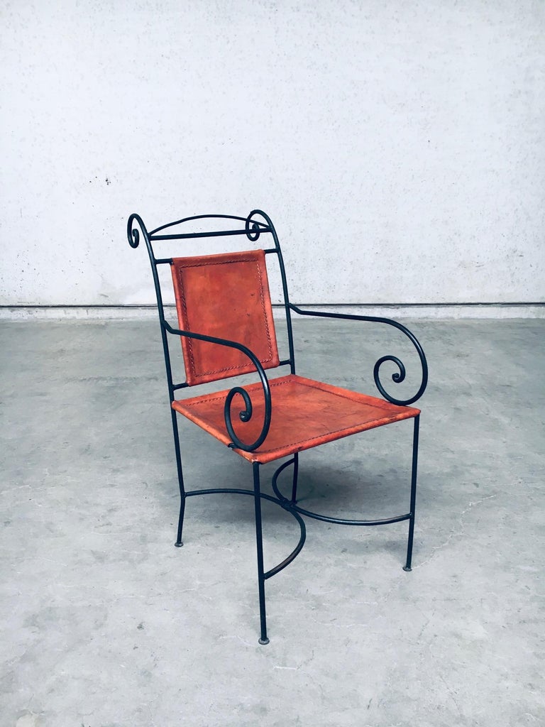 Wrought Iron and Cognac Leather Swirl Dining Chair Set, Spain, 1960's ...