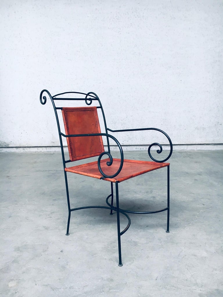 Wrought Iron and Cognac Leather Swirl Dining Chair Set, Spain, 1960's ...