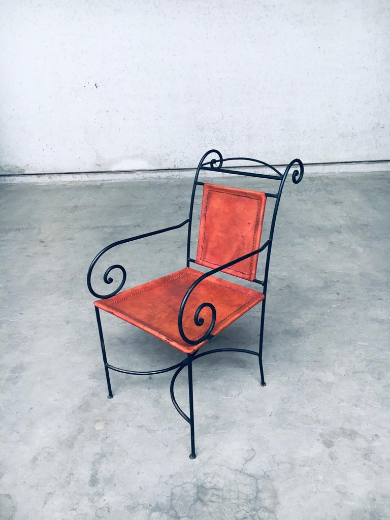 Wrought Iron and Cognac Leather Swirl Dining Chair Set, Spain, 1960's ...