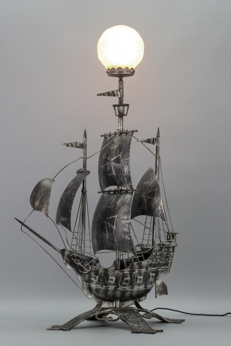 Wrought Iron and Glass Spanish Galleon Sailing Ship Shaped Floor Lamp ...