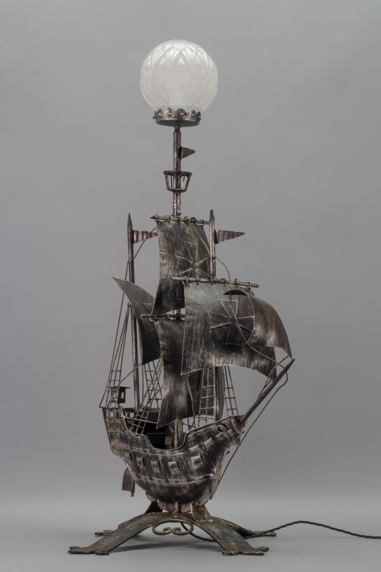Wrought Iron and Glass Spanish Galleon Sailing Ship Shaped Floor Lamp ...