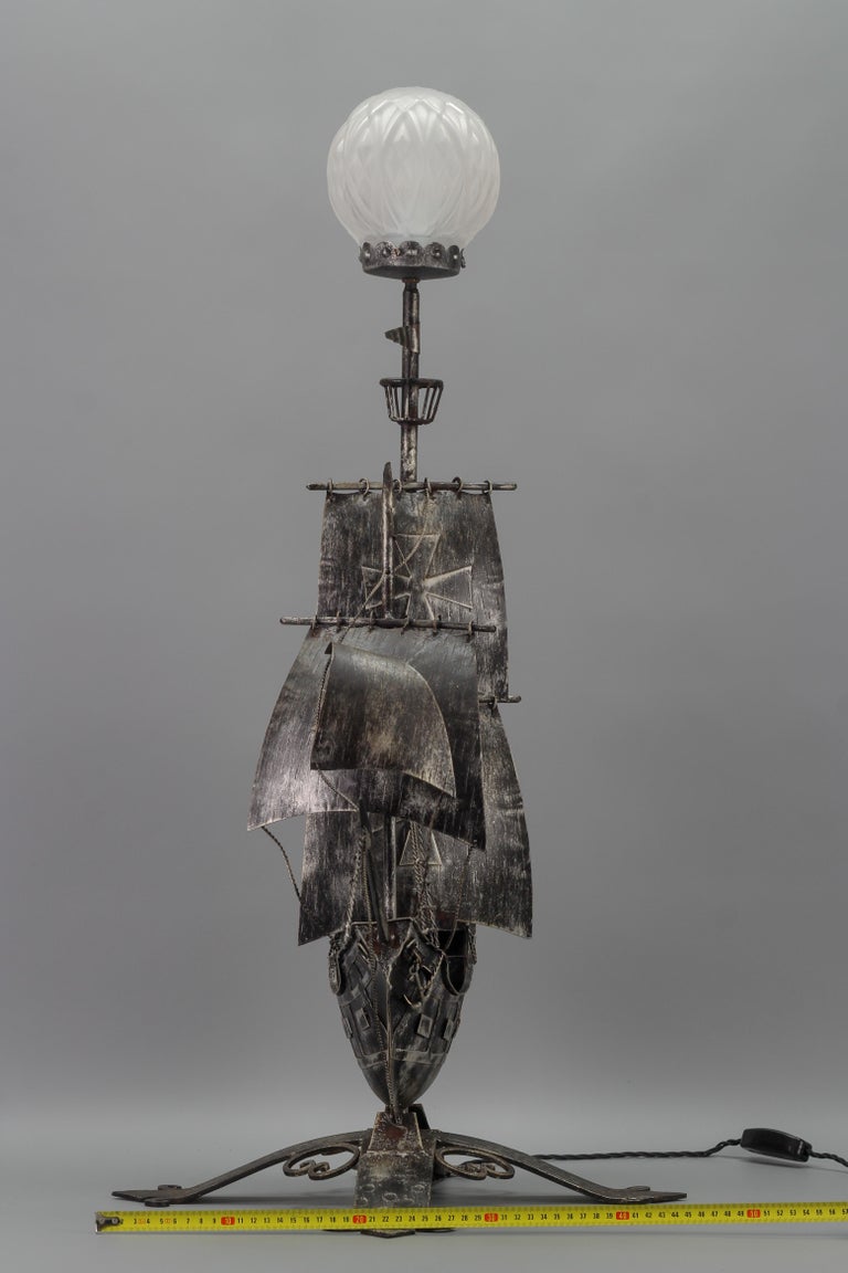 Wrought Iron and Glass Spanish Galleon Sailing Ship Shaped Floor Lamp ...