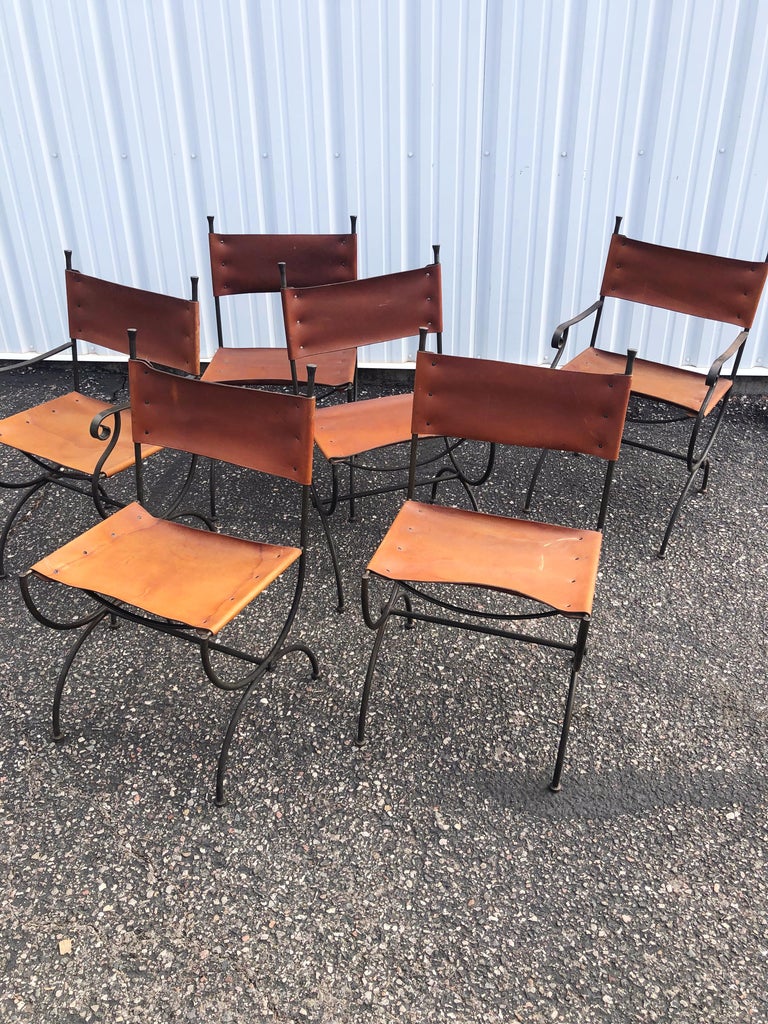 Wrought Iron and Leather Brutalist 'Legacy' Dining Chairs by Charleston ...