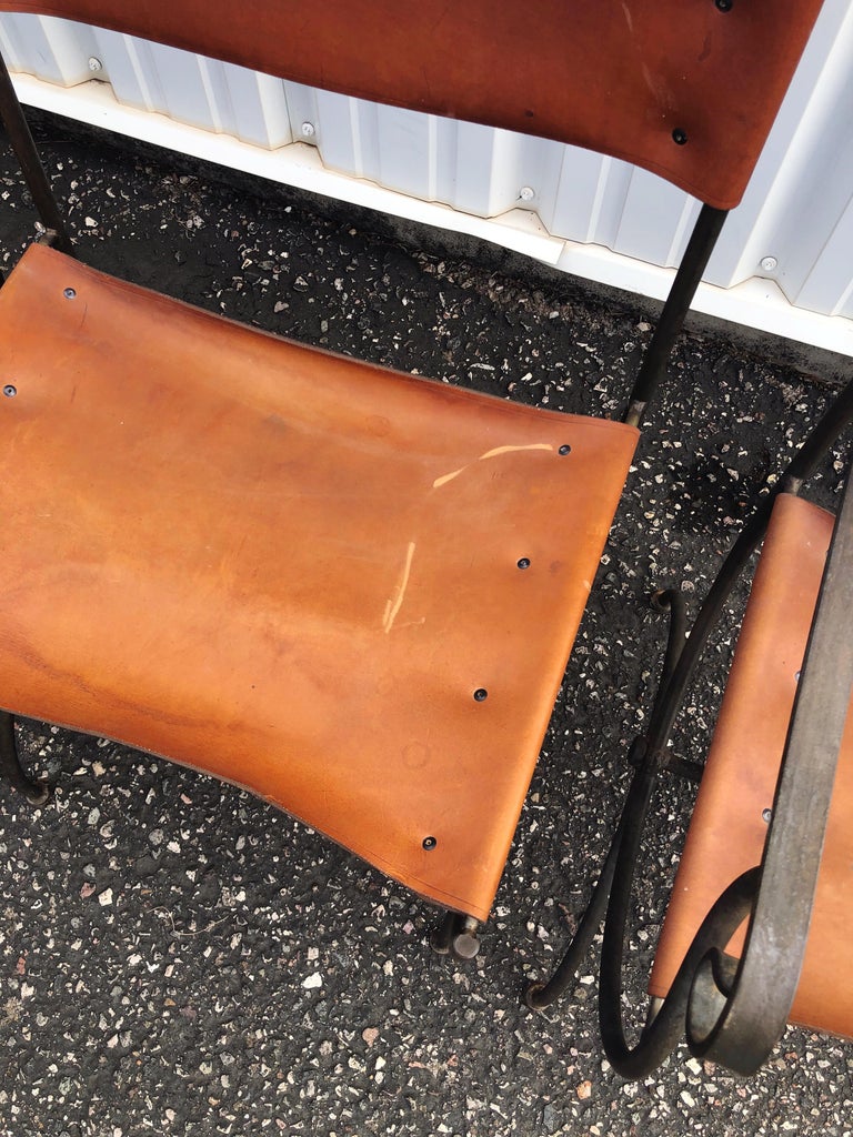 Wrought Iron and Leather Brutalist 'Legacy' Dining Chairs by Charleston ...