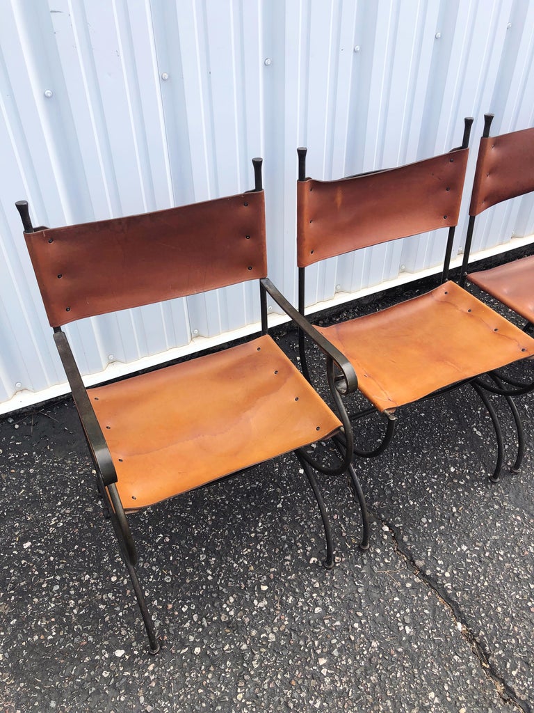 Wrought Iron and Leather Brutalist 'Legacy' Dining Chairs by Charleston ...