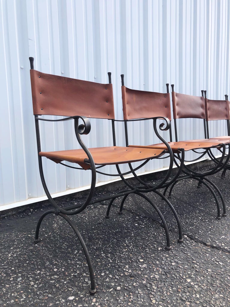 Wrought Iron and Leather Brutalist 'Legacy' Dining Chairs by Charleston ...
