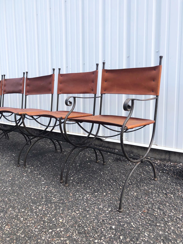 Wrought Iron and Leather Brutalist 'Legacy' Dining Chairs by Charleston ...