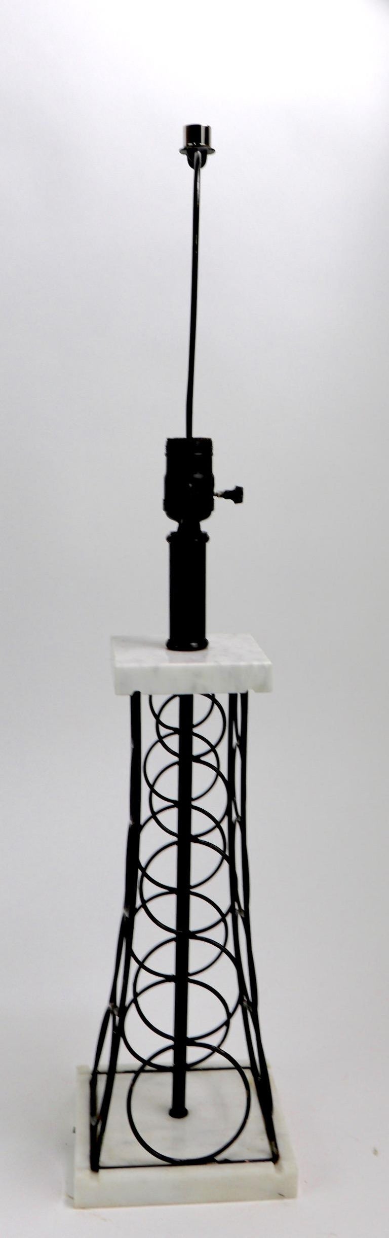 Wrought Iron and Marble Eiffel Tower Oil Derrick Form Table Lamp After ...