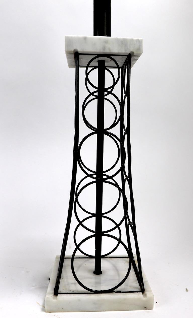 Wrought Iron and Marble Eiffel Tower Oil Derrick Form Table Lamp After ...