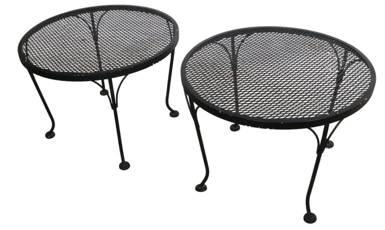 Wrought Iron and Metal Mesh Garden Patio Poolside Side Tables by ...