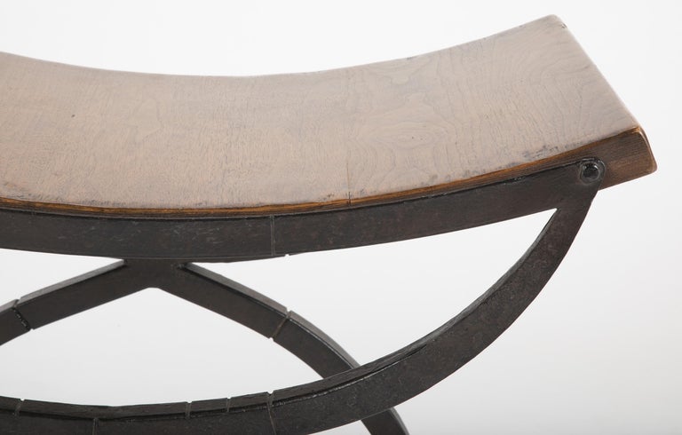 Wrought Iron and Oak X-Stool by Morgan Colt at 1stdibs