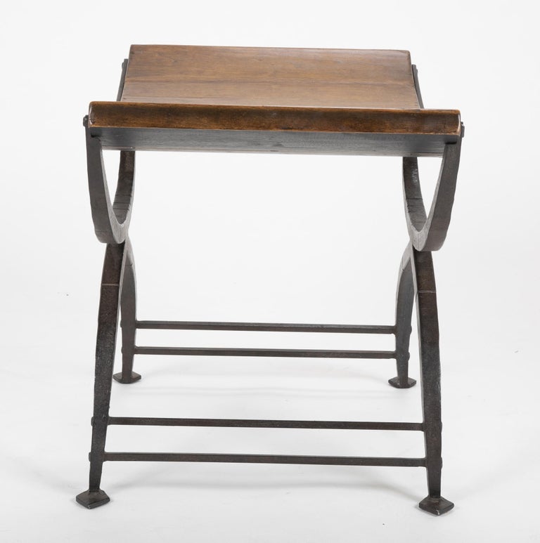 Wrought Iron and Oak X-Stool by Morgan Colt at 1stdibs