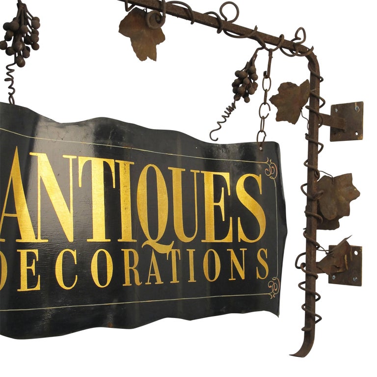 Wrought Iron and Tole Painted Antiques Trade Sign For Sale at 1stDibs ...