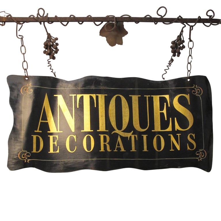 Wrought Iron and Tole Painted Antiques Trade Sign For Sale at 1stDibs ...