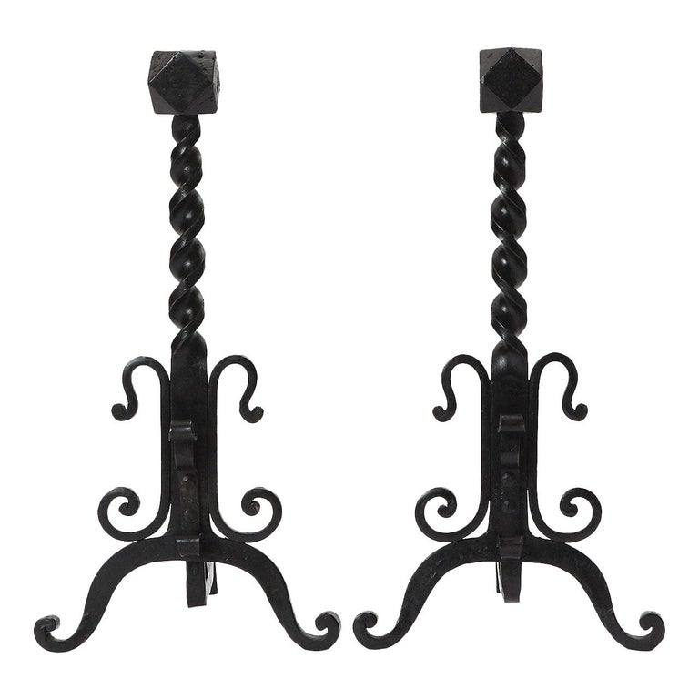Wrought Iron Andirons For Sale at 1stDibs