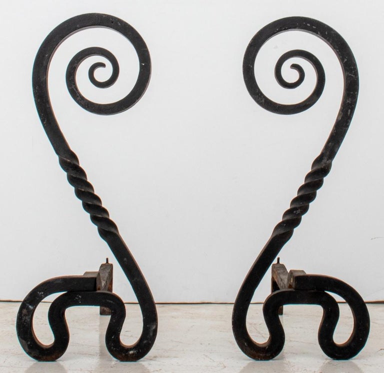 Wrought Iron Andirons, Pair For Sale at 1stDibs