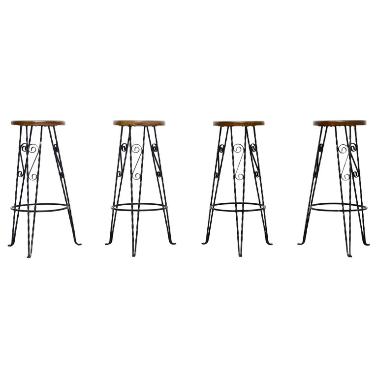 Wrought iron bar stools France 1960 at 1stDibs | rod iron stools, bar ...