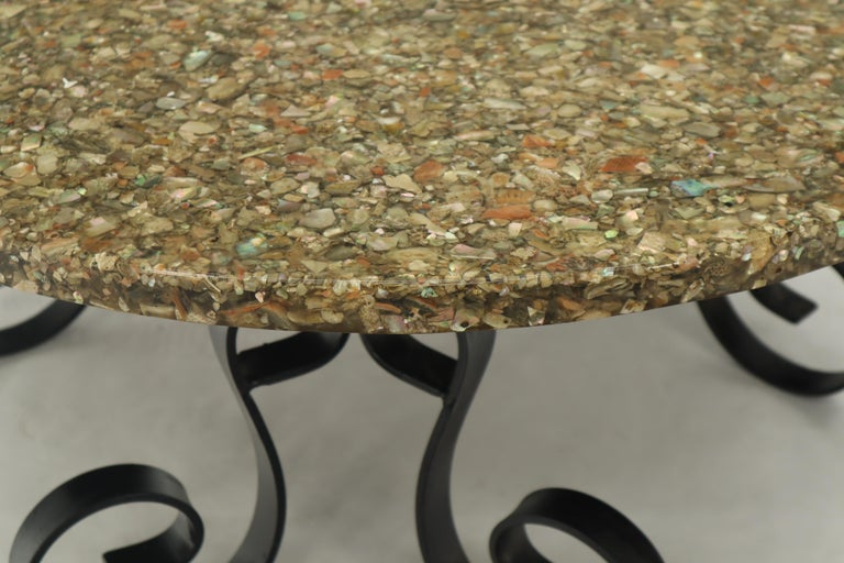 Wrought Iron Base Abalone Composite Round Top Coffee Table For Sale at ...