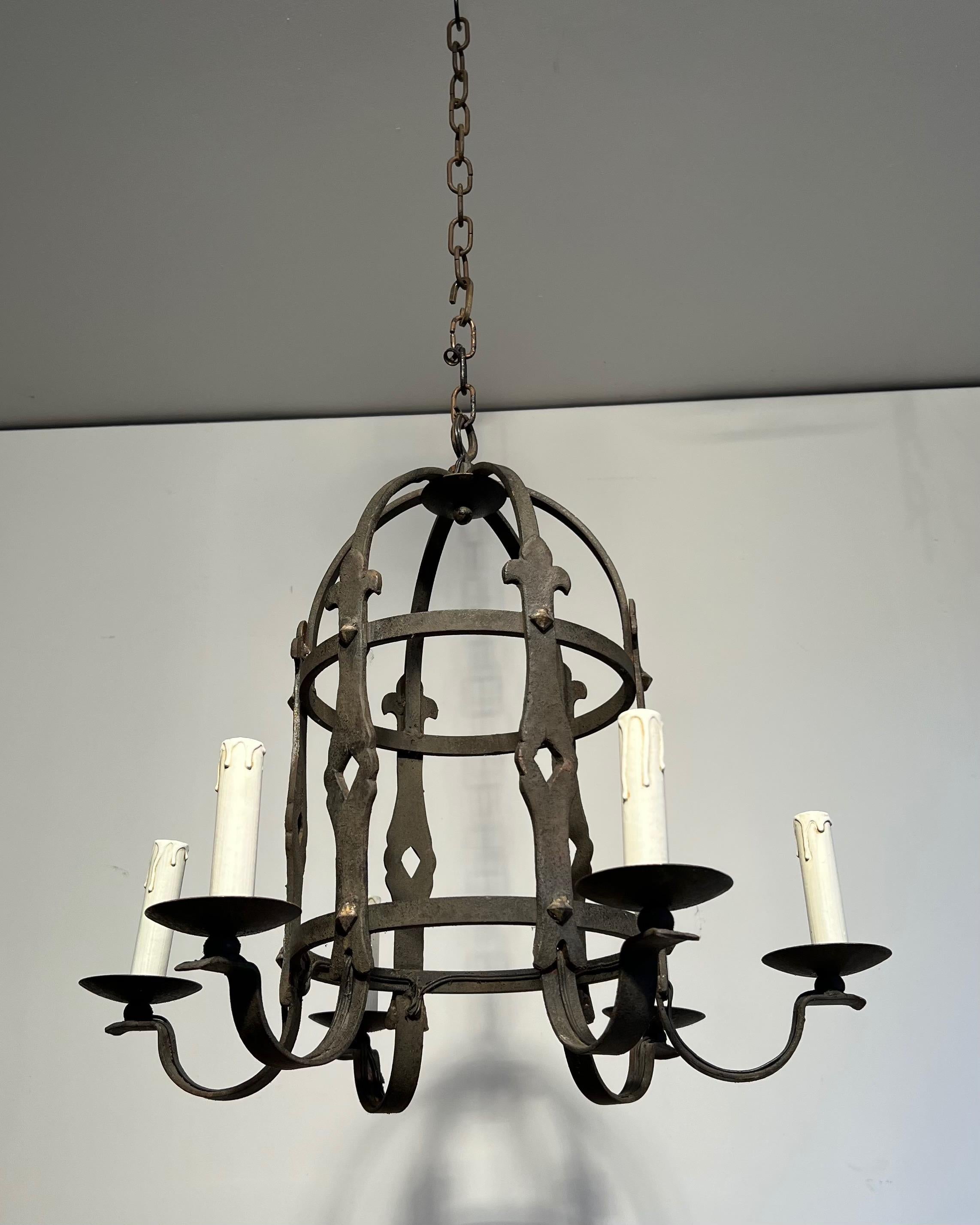 Wrought Iron Cage Chandelier in the Gothic Style. Circa 1950 For Sale ...