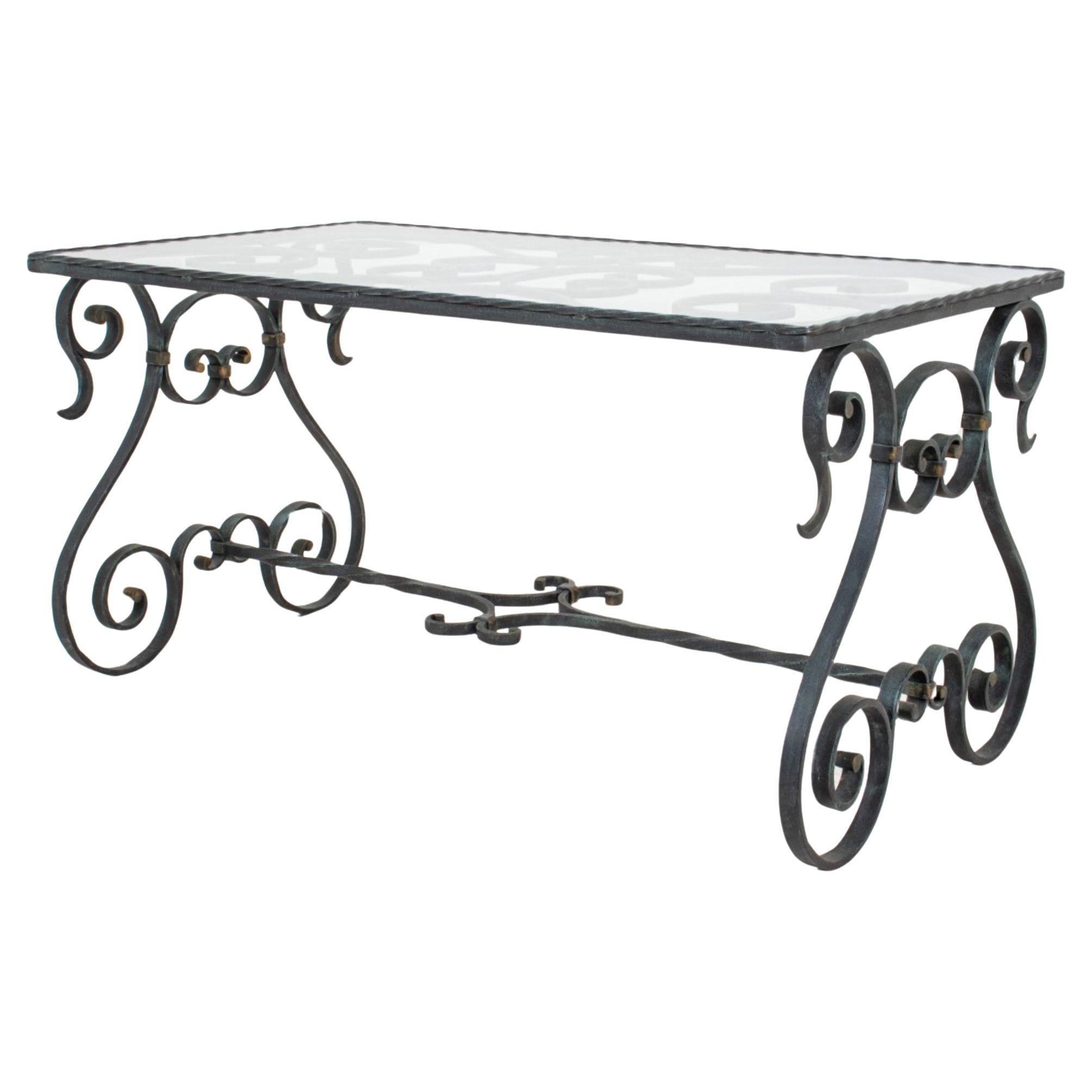 Wrought Iron Coffee Table With Glass Top For Sale at 1stDibs