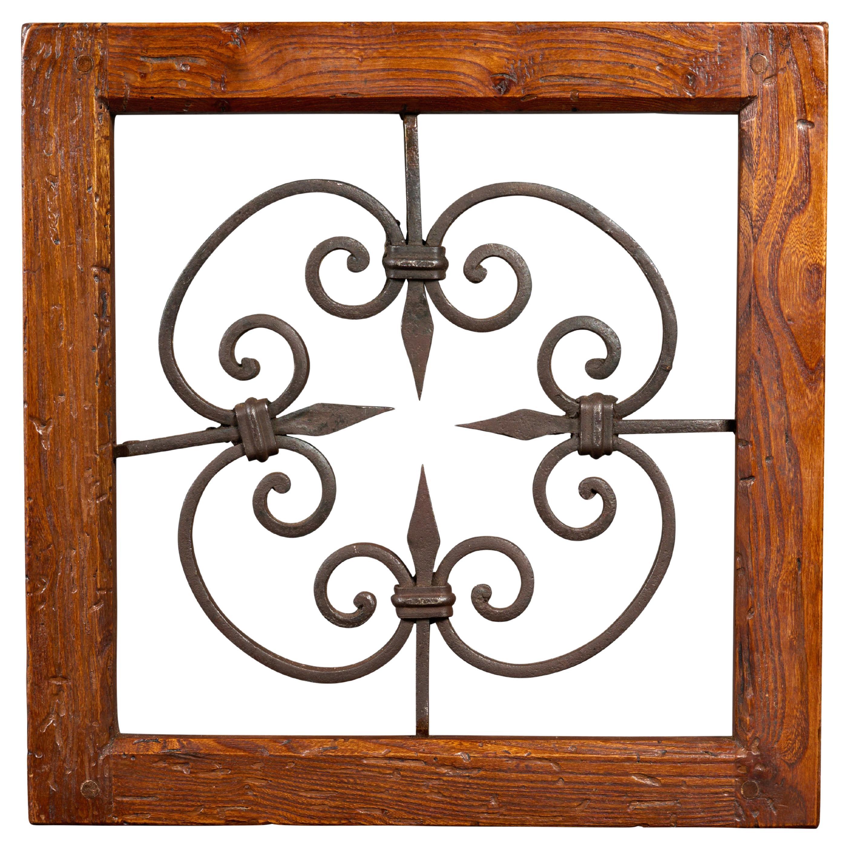 Wrought Iron Decorative Grill with Newer Wooden Frame For Sale at 1stDibs