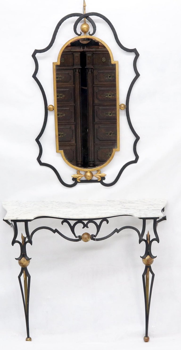 Wrought Iron Figural Marble Top Console Wall Gold Decorated Mirror Set ...