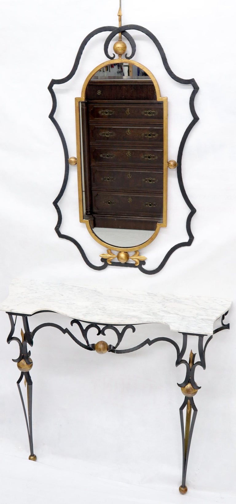 Wrought Iron Figural Marble Top Console Wall Gold Decorated Mirror Set ...