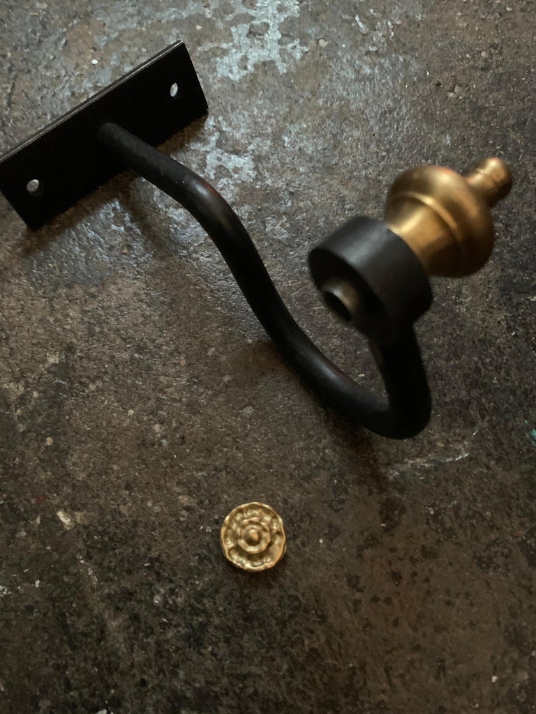Wrought Iron Fireplace Jamb Hook, Brass, Steel, Industrial Mod, Wall ...