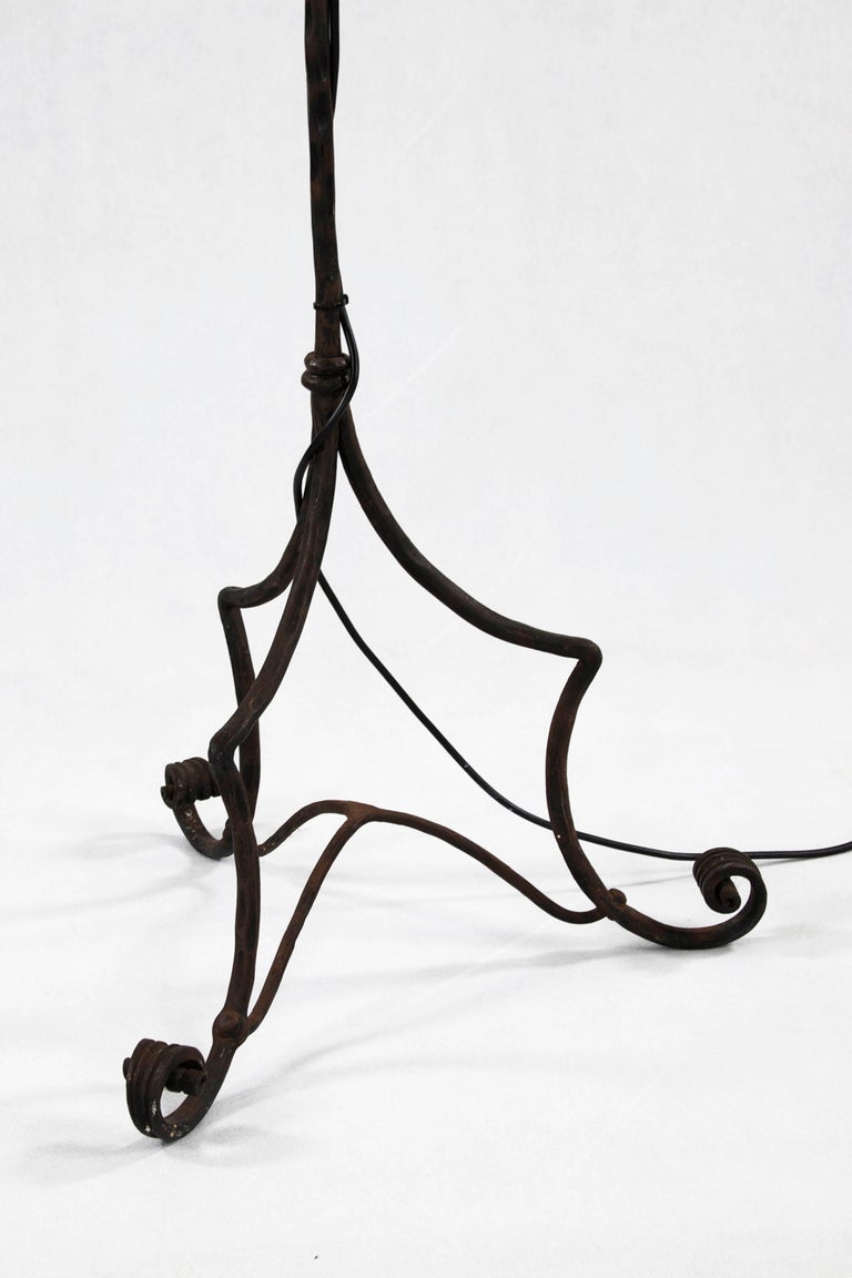 Wrought-Iron Floor Lamp with Black Fur Shade For Sale at 1stDibs