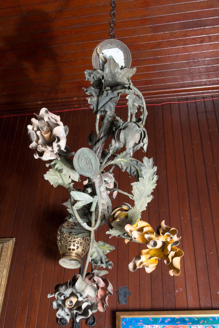 Wrought Iron Floral Vine Chandelier For Sale at 1stDibs