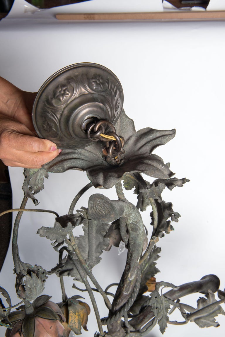 Wrought Iron Floral Vine Chandelier For Sale at 1stDibs