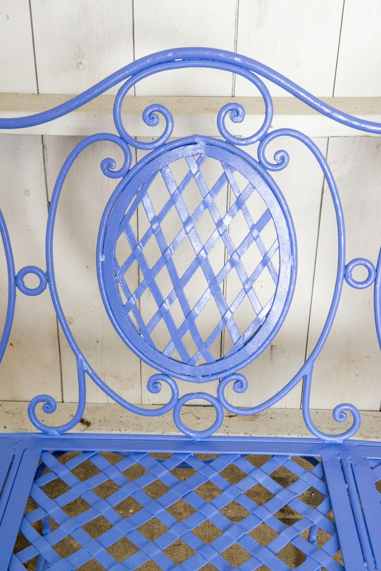 Wrought Iron Garden Bench, Periwinkle For Sale at 1stDibs