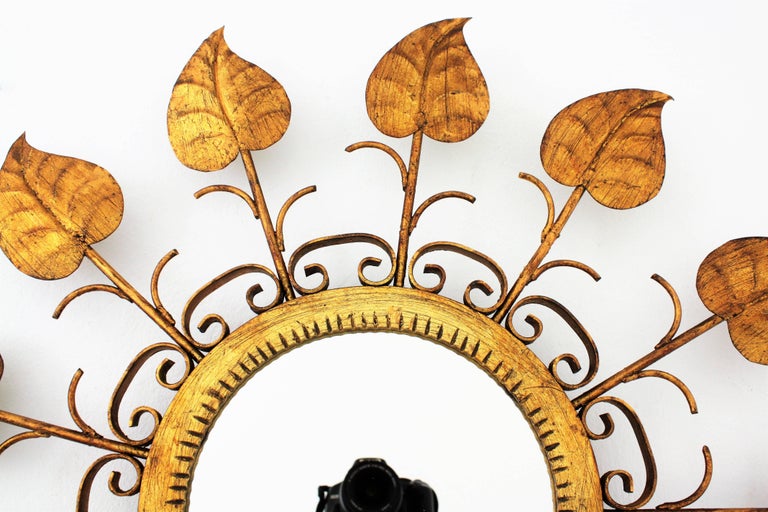 Wrought Iron Gilded Sunburst Mirror with Leaf and Scroll Motifs, Spain ...