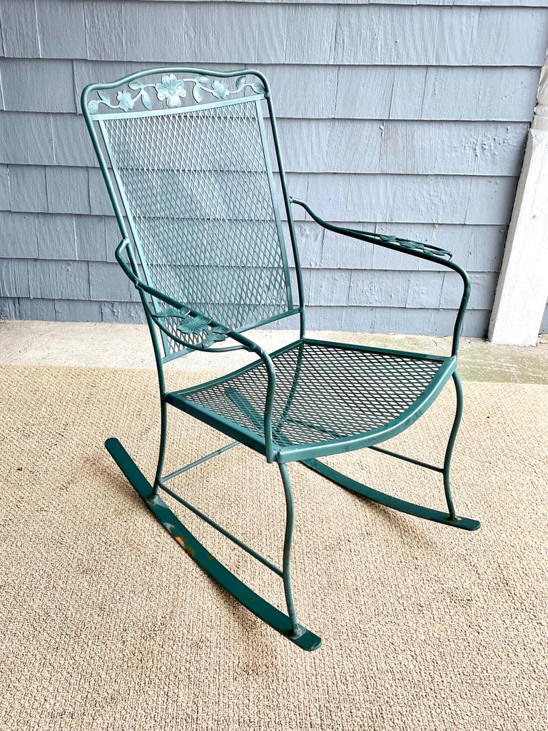 Wrought Iron Outdoor Patio Rocker Arm Chair For Sale at 1stDibs