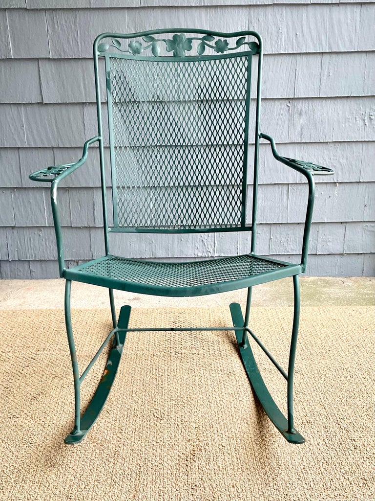 Wrought Iron Outdoor Patio Rocker Arm Chair For Sale at 1stDibs