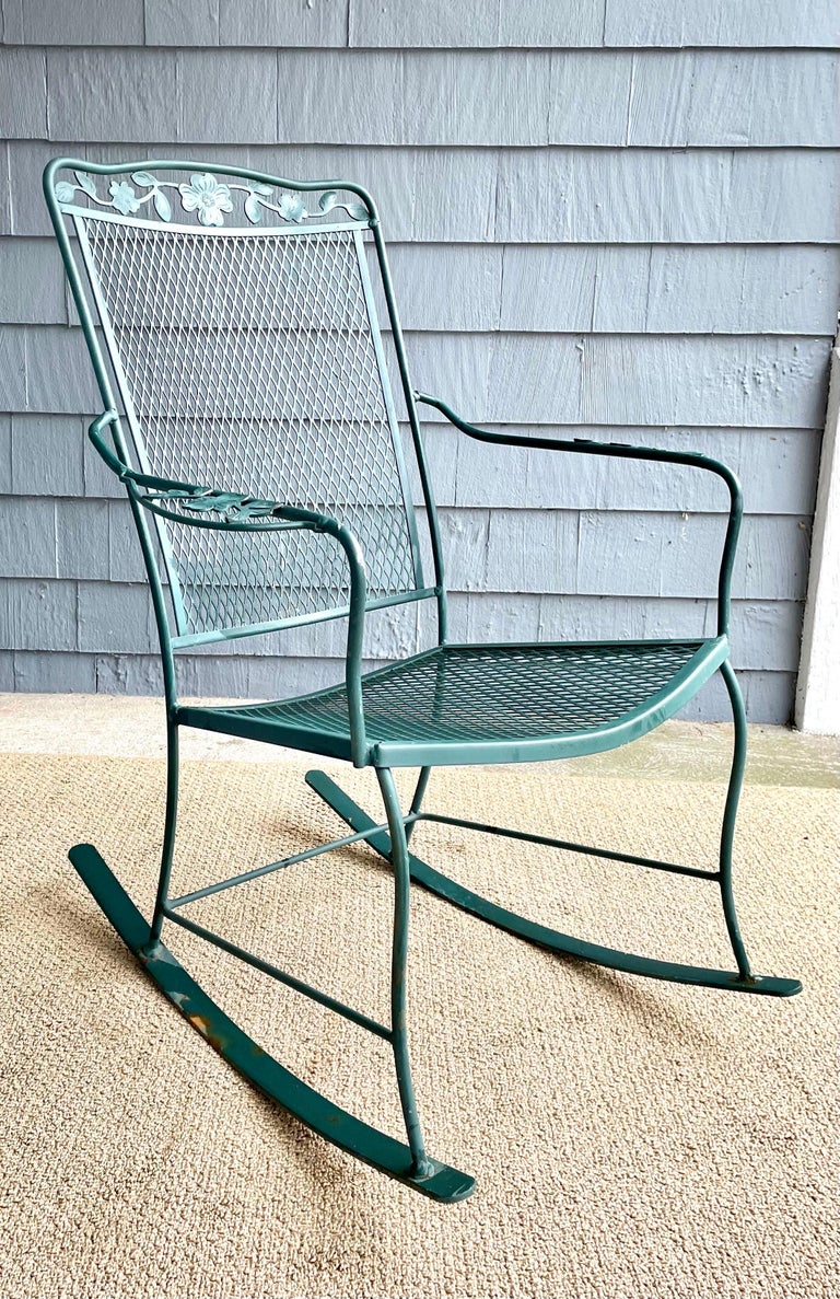 Wrought Iron Outdoor Patio Rocker Arm Chair For Sale at 1stDibs