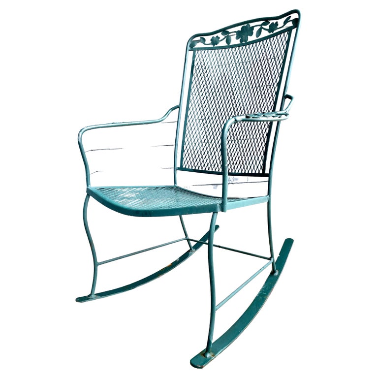 Wrought Iron Outdoor Patio Rocker Arm Chair For Sale at 1stDibs