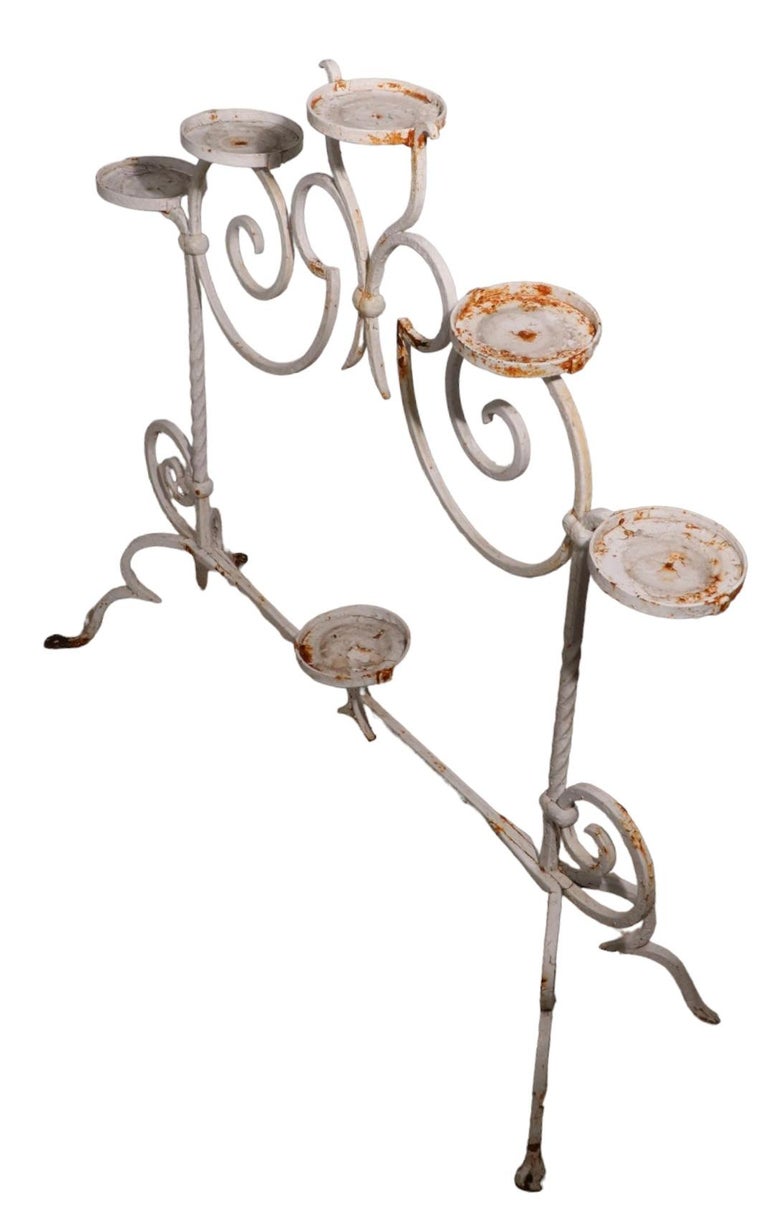 Wrought Iron Plant Stand with Six Flower Pot Holders For Sale at 1stDibs