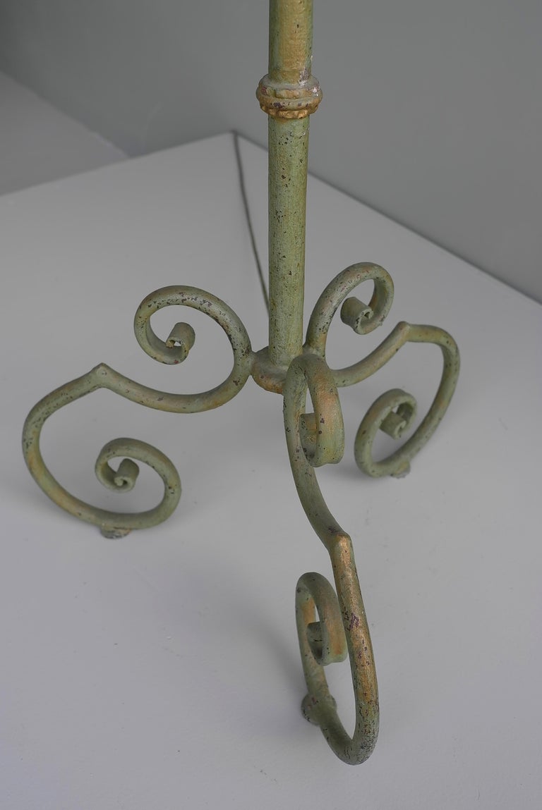Wrought Iron Provincial Green Patina Floorlamp with Silk Shade, France ...