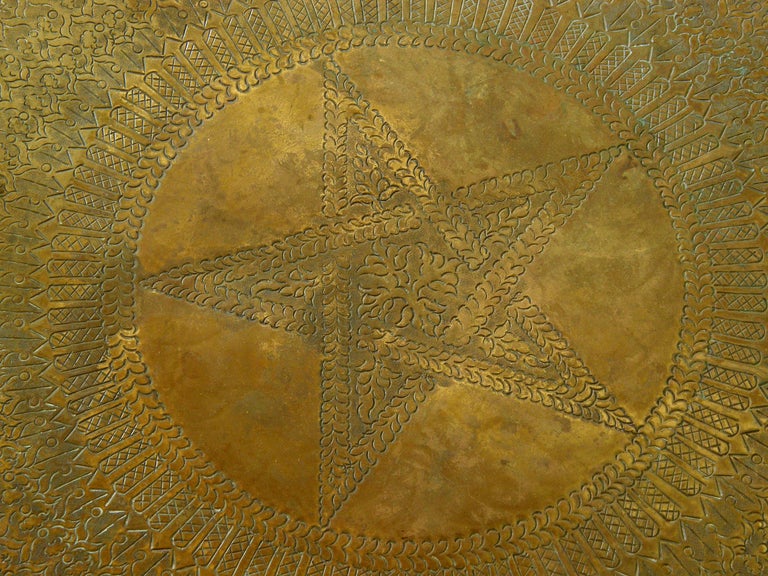 Wrought Iron Serpents Table with Hand Tooled Star Pattern on Brass Top ...