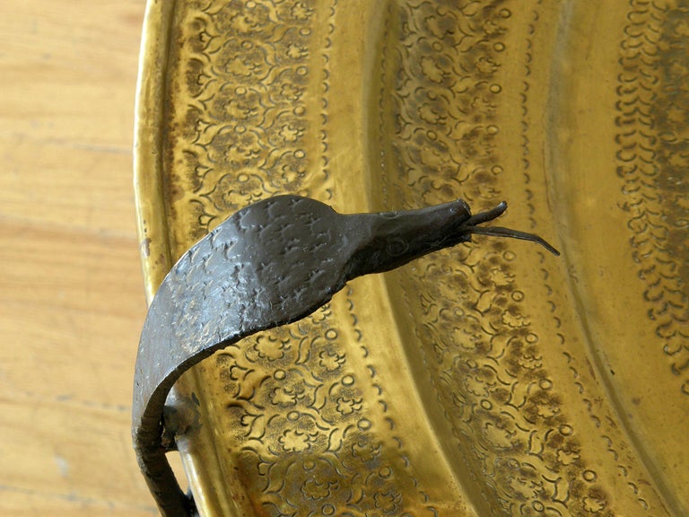 Wrought Iron Serpents Table with Hand Tooled Star Pattern on Brass Top ...