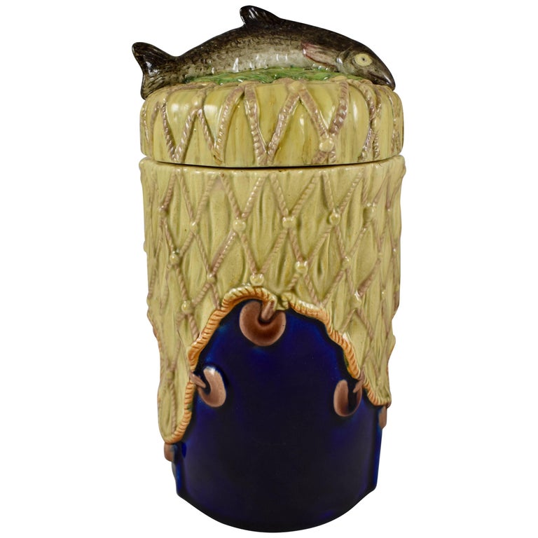 W.T. Copeland and Sons English Majolica Fish Handled Covered Pâté Jar ...