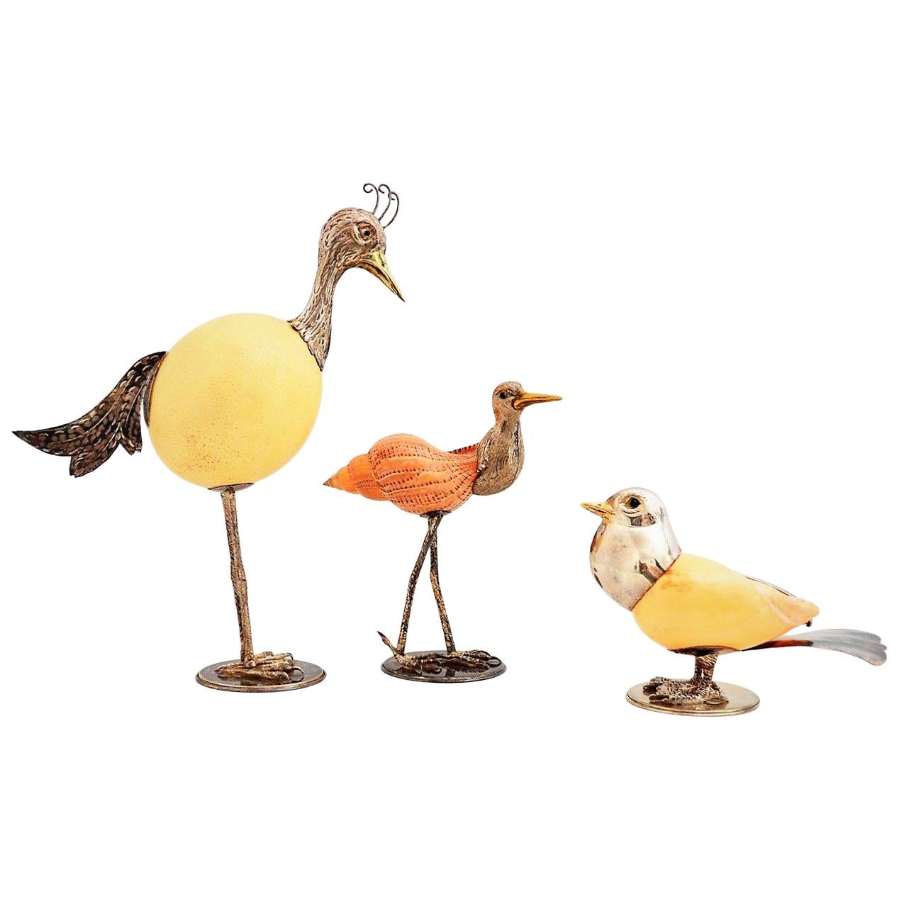 Italian 1970s Bronze and Shell Bird Sculpture at 1stDibs